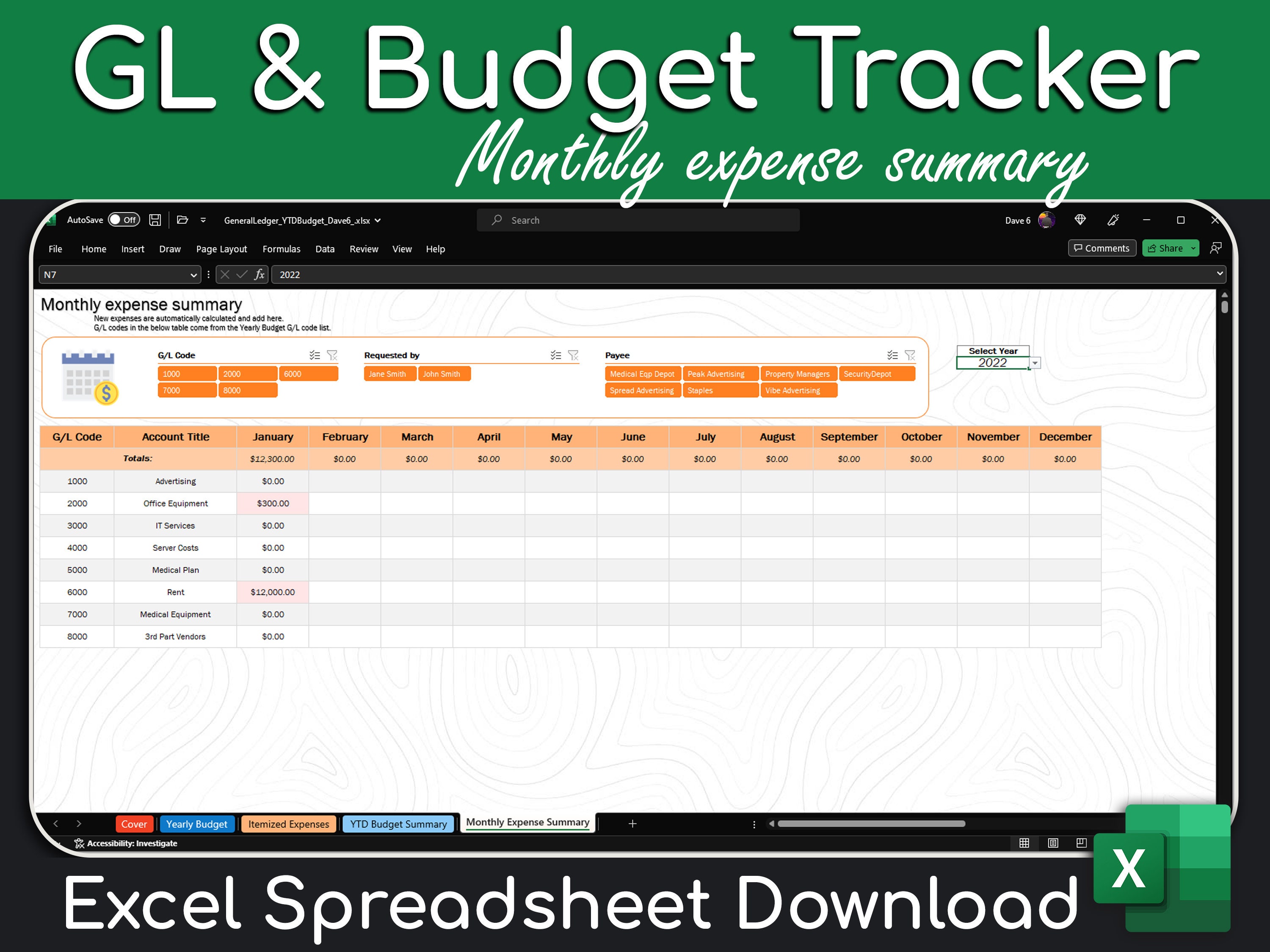 General Ledger, Budget, and YTD Expense Tracker for Small Business ...