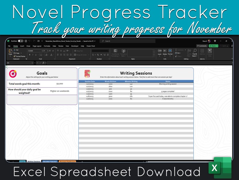 Writing Progress Tracker, November 2023 | Nanowrimo Writing Progress ...