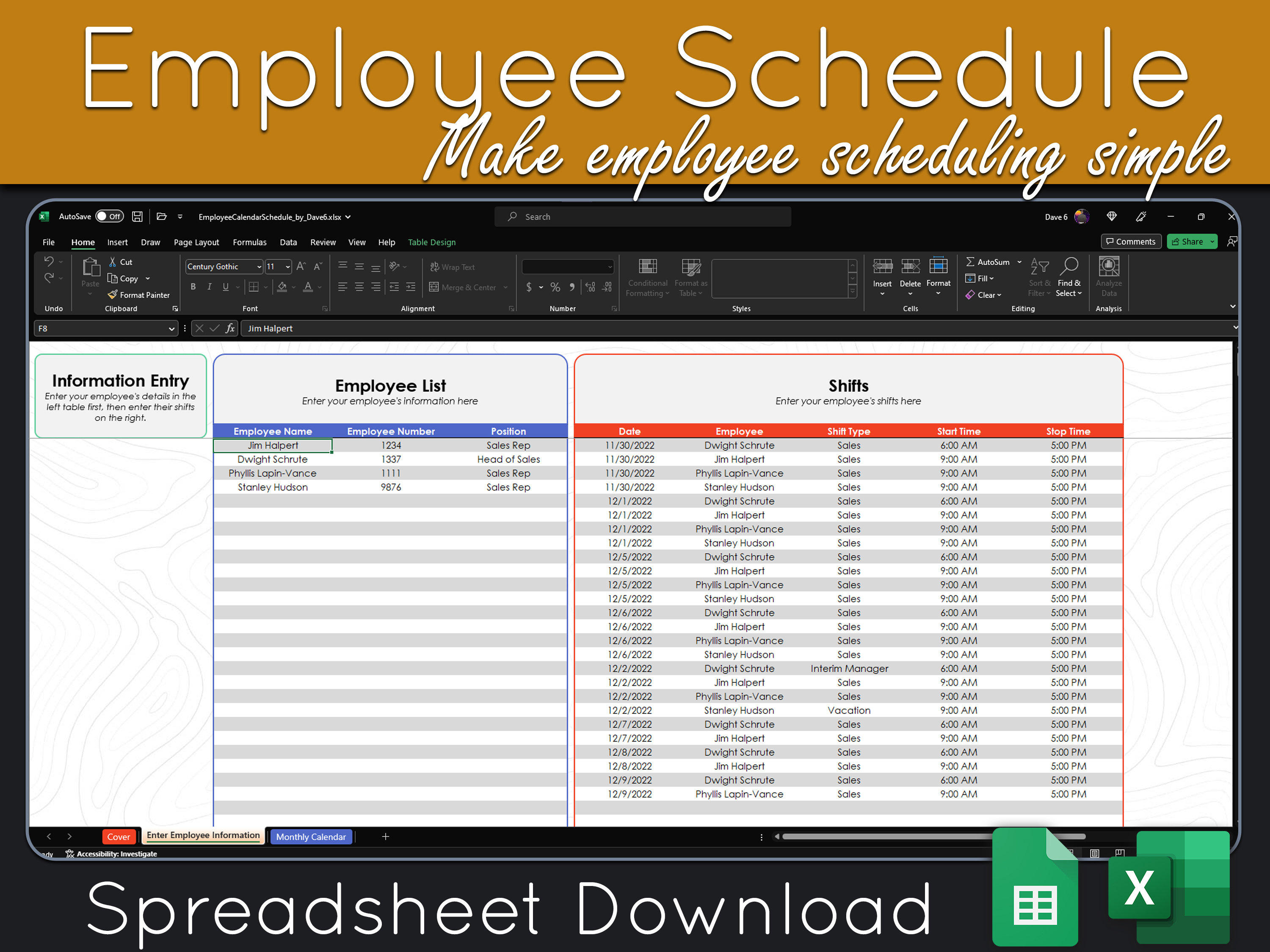 Employee Scheduling Tool - Create Dynamically Generated Printable ...