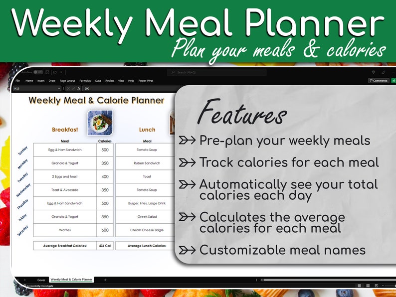Weekly Meal Planner - Plan Your Meals and Calories Ahead! - Etsy