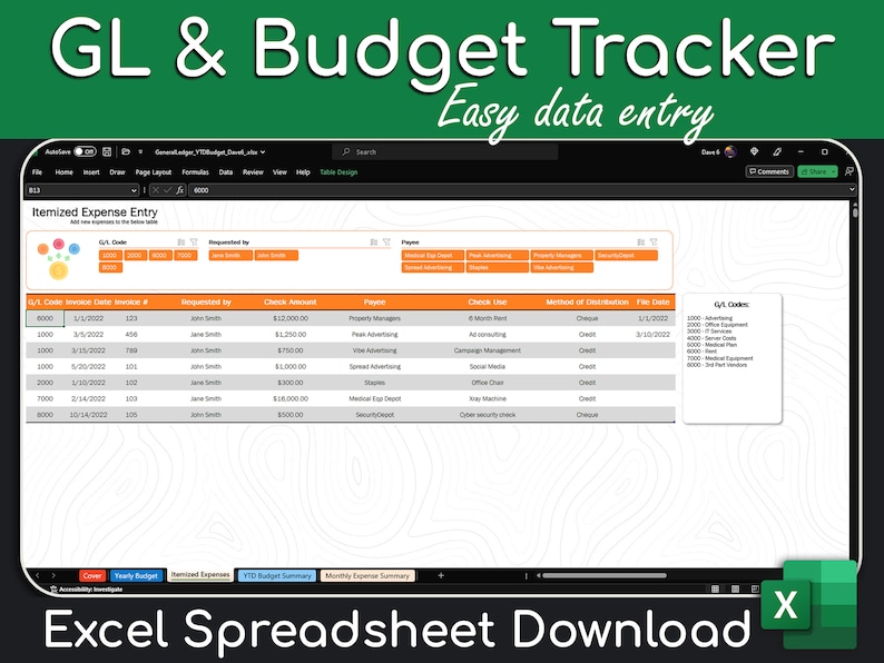 General Ledger, Budget, and YTD Expense Tracker for Small Business ...