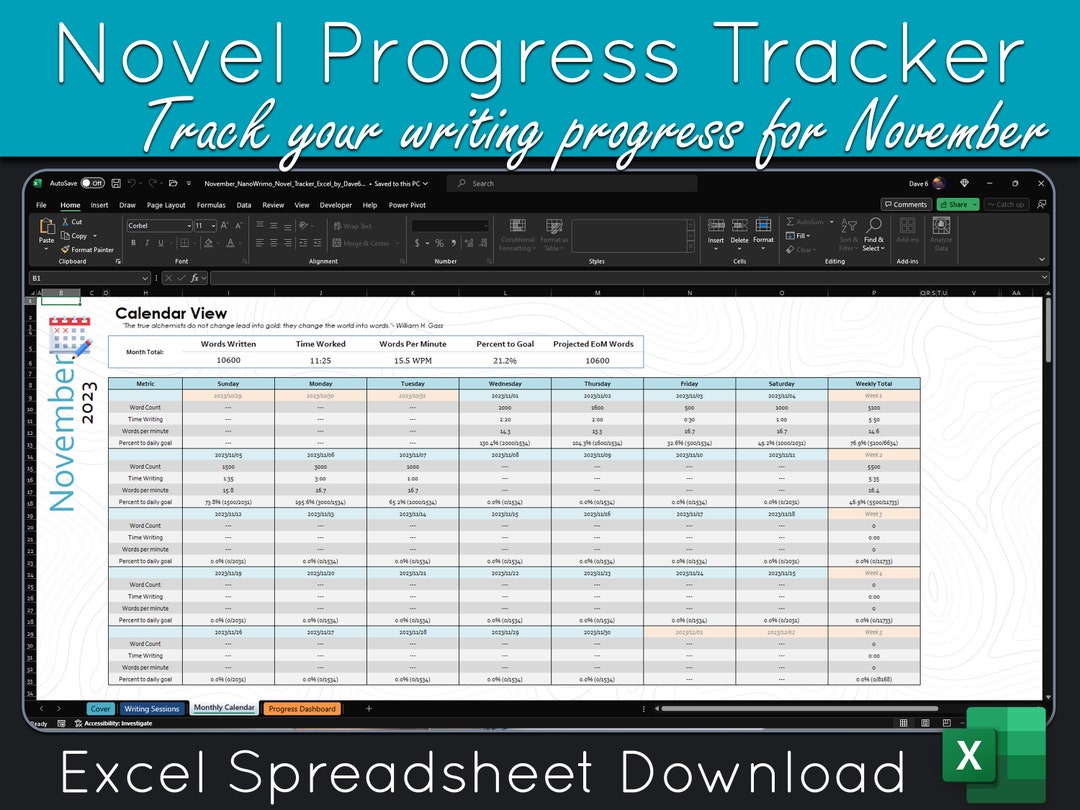 Writing Progress Tracker, November 2023 | Nanowrimo Writing Progress ...