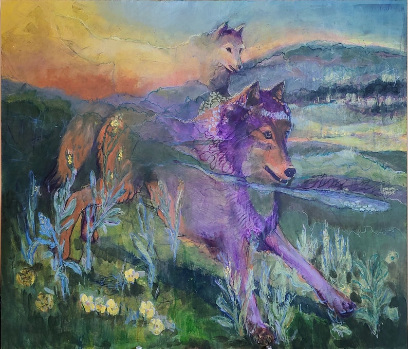 Wolf Painting-original Art, Landscape Wall Art, Ghost Wolves Run in ...