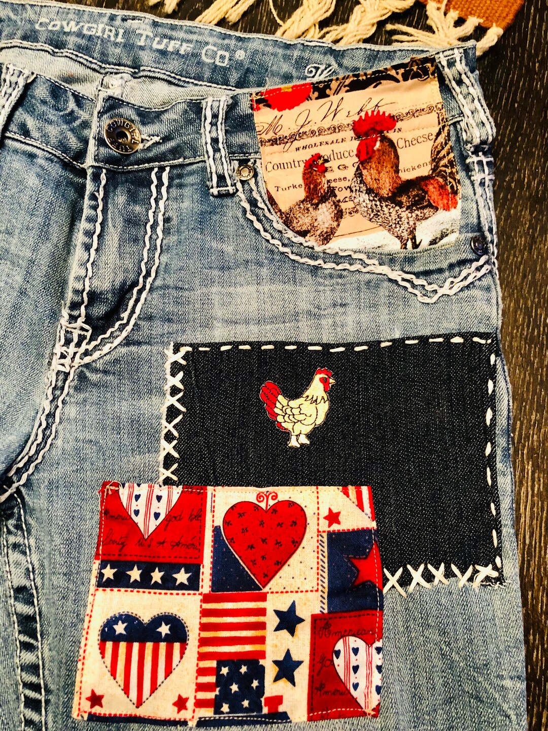 Up-cycled chicken Jeans - Etsy