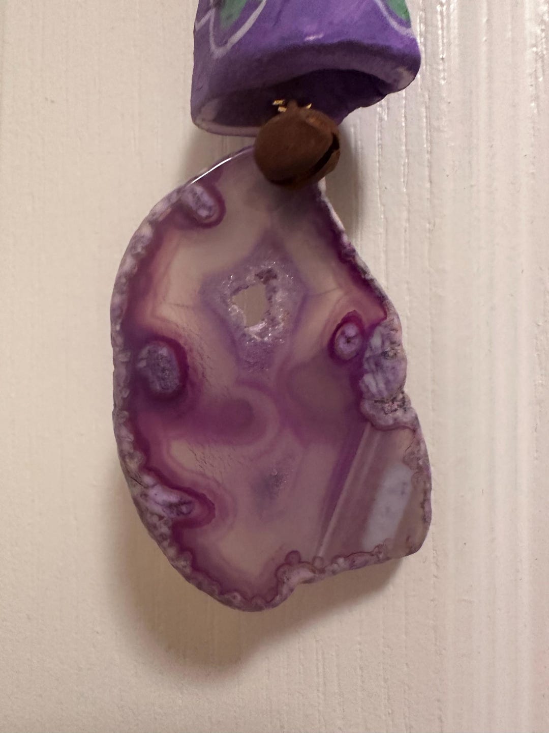 Clay Bells and Cork Wind Chime With Agate and Bells - 15" Long-purple ...