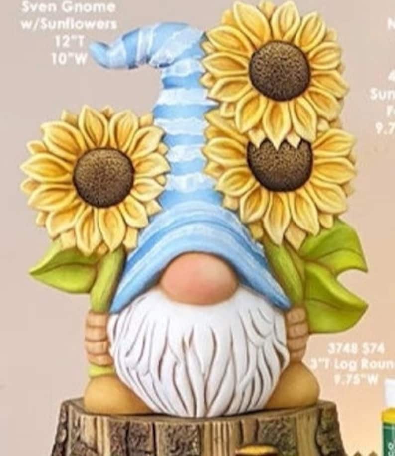 NEW LARGE Clay Magic 4271 12in Tall Gnome With Sunflowers Ready to Ship ...