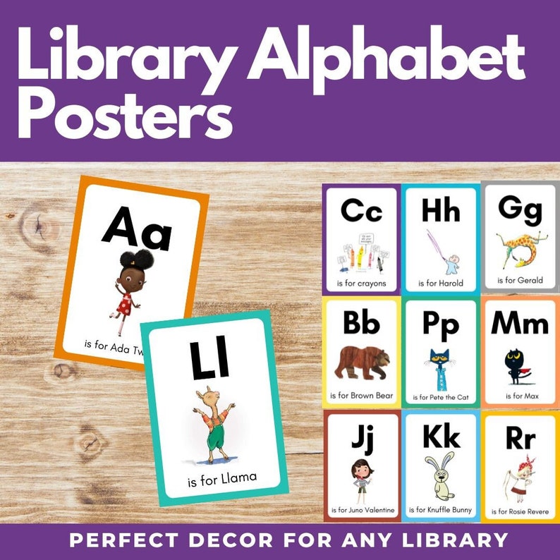 Abc's in Library Picture Book Posters Elementary Library Decor - Etsy