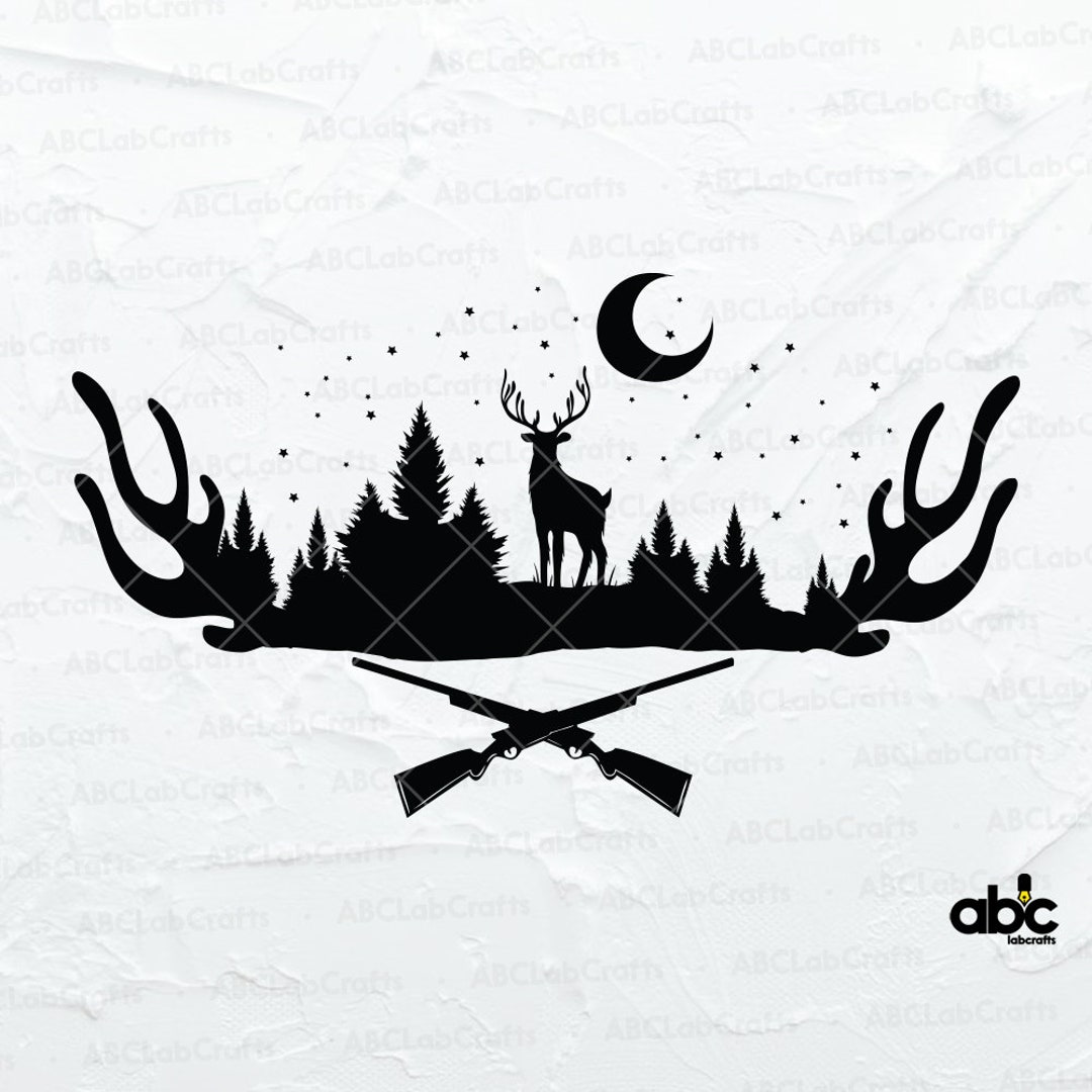 Deer Hunting Frame Svg File | Hunting Deer Rifle Svg | Pine Tree Forest ...
