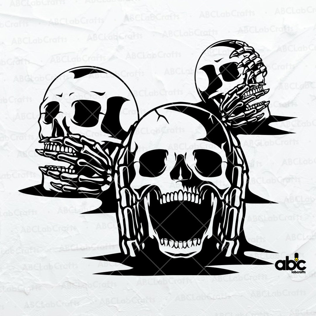 Three Wise Skulls Svg File | See Hear Speak No Evil Svg | Hear See ...