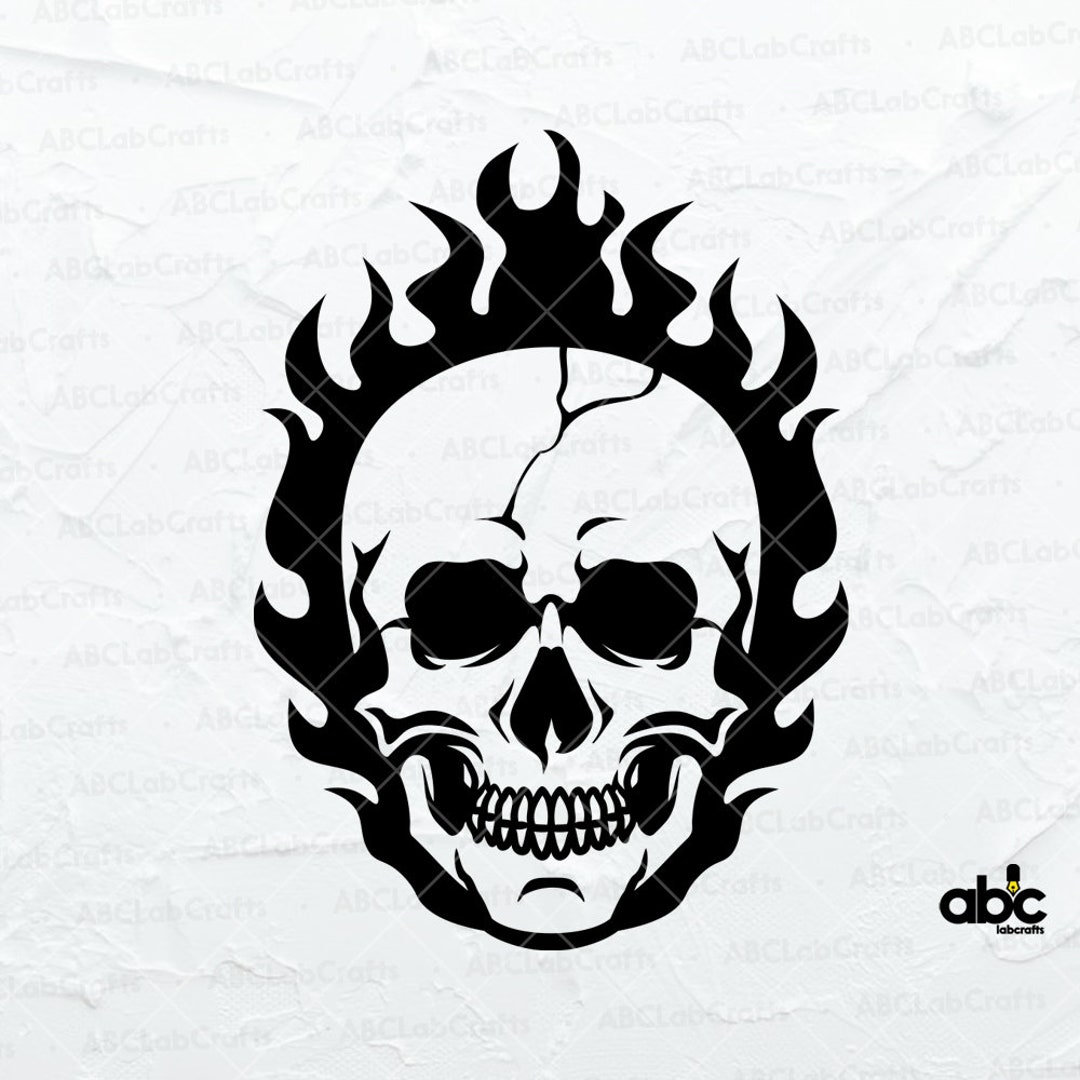 Skull Svg File | Skull on Fire Svg | Flaming Skull Svg | Fire Skeleton ...