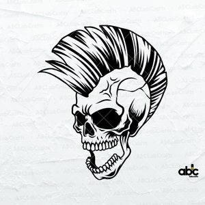 Mohawk Skull Svg File | Hairstyle Svg | Skull Svg | Punk Rock Svg ...