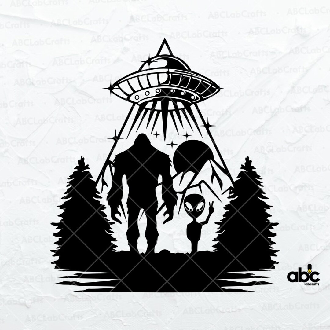 Bigfoot and Alien Under the Moon Svg File | UFO Svg | Yeti Svg ...