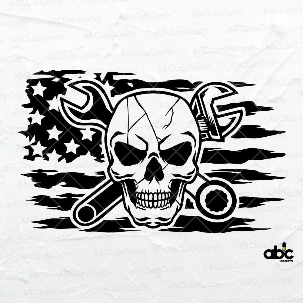 US Skull Mechanic Svg File | Wrenches Svg | Mechanic Skull | Mechanic ...