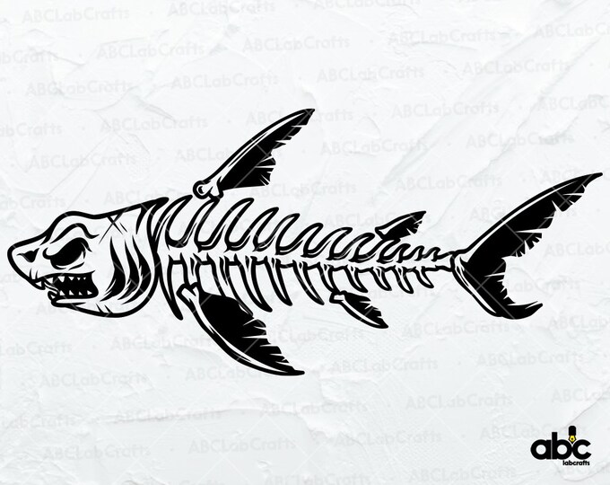 Skeleton Shark Svg - Shark Bones Png - Shark Tattoo Svg - Digital Shark ...
