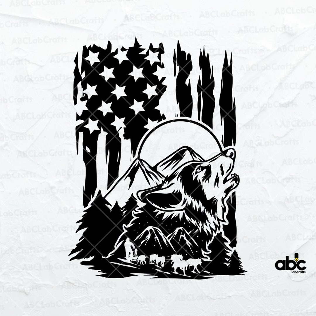 US Howling Wolf Svg File | Wolf Cliparts | Distressed Flag Svg | Wolf ...