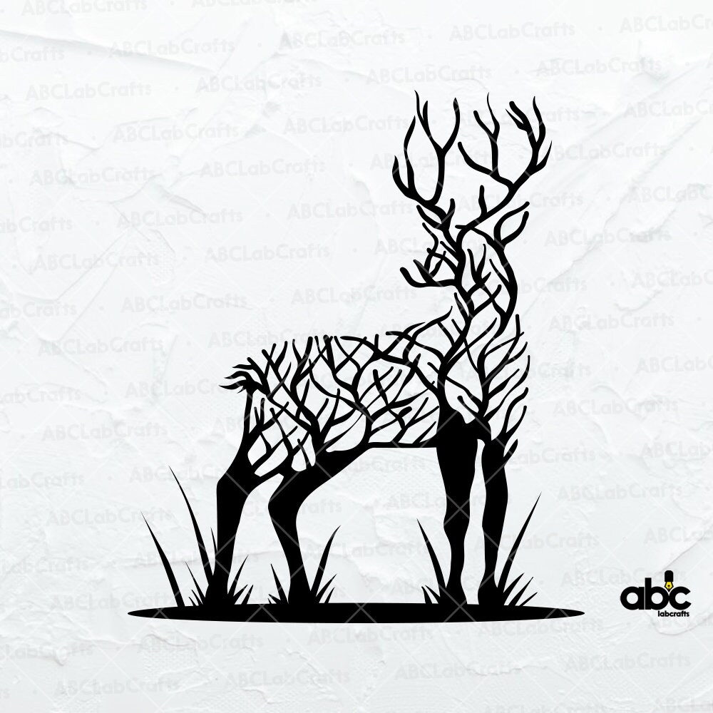 Deer Wall Art Tree Branches Svg File | Deer Antler Clipart | Forest ...