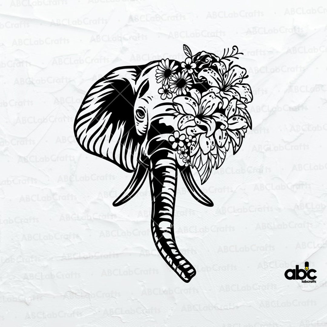 Floral Elephant Svg File | Elephant Clipart | Florals Svg | Elephant ...