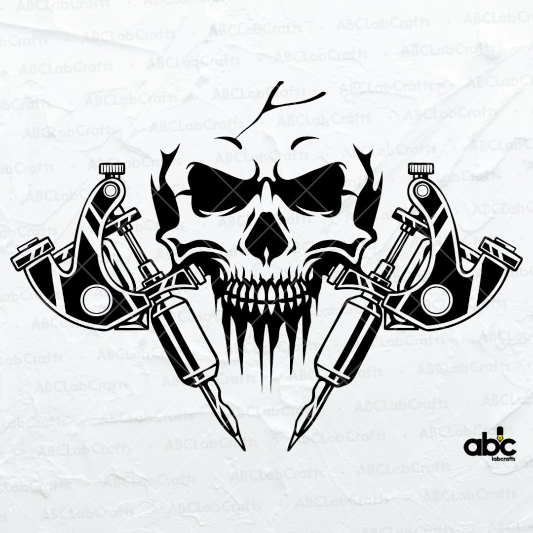 Crossed Tattoo Machine Svg File | Tattoo Gun Ink | Tattoo Svg | Skull ...