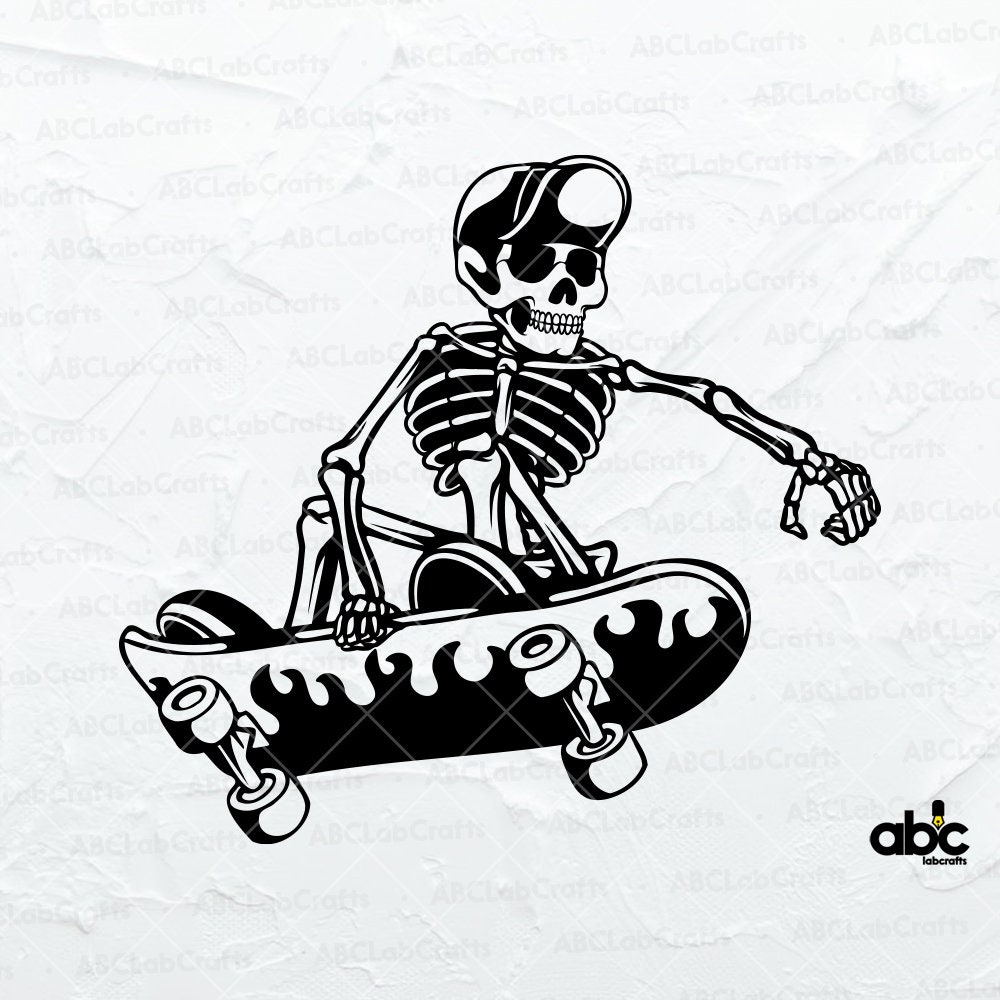 Skeleton Skateboarding Svg File Skull Skateboard Svg - Etsy
