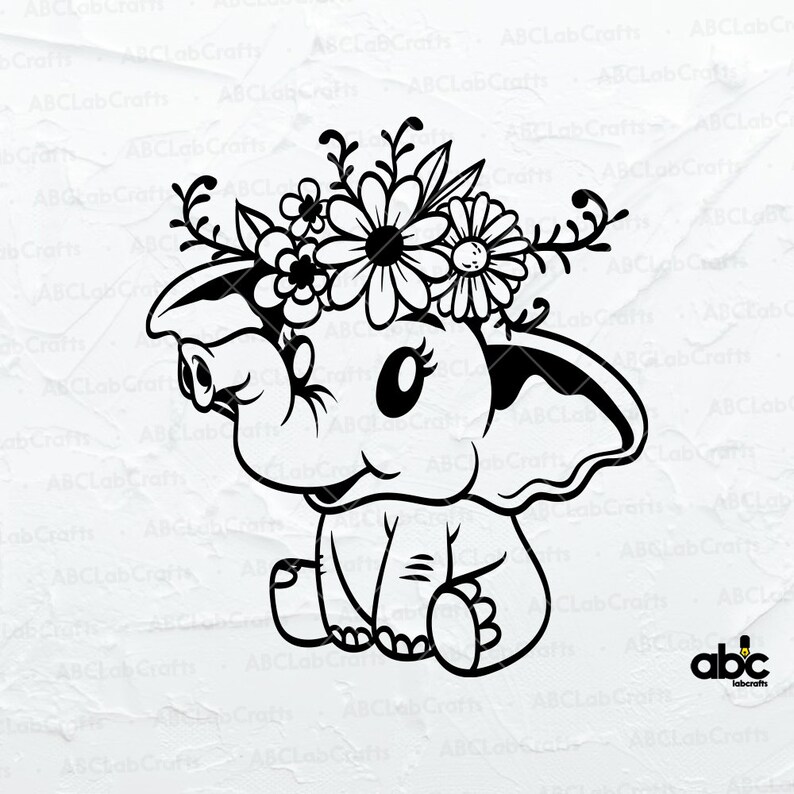 Baby Elephant With Floral Svg File Cute Baby Elephant Svg - Etsy