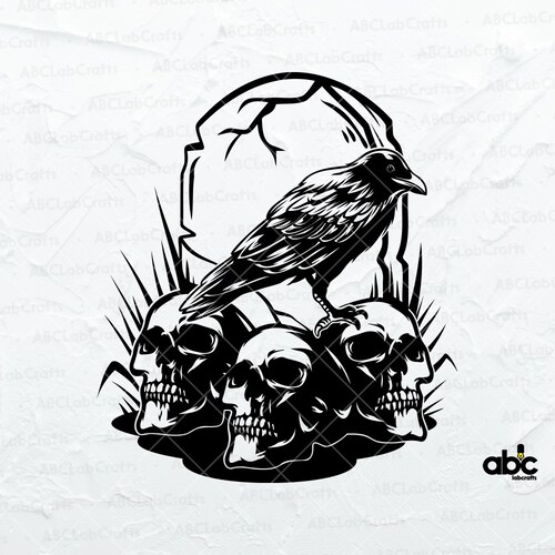 Raven Skull SVG / Floral SVG Cricut Cutting File / Pdf / Png / - Etsy