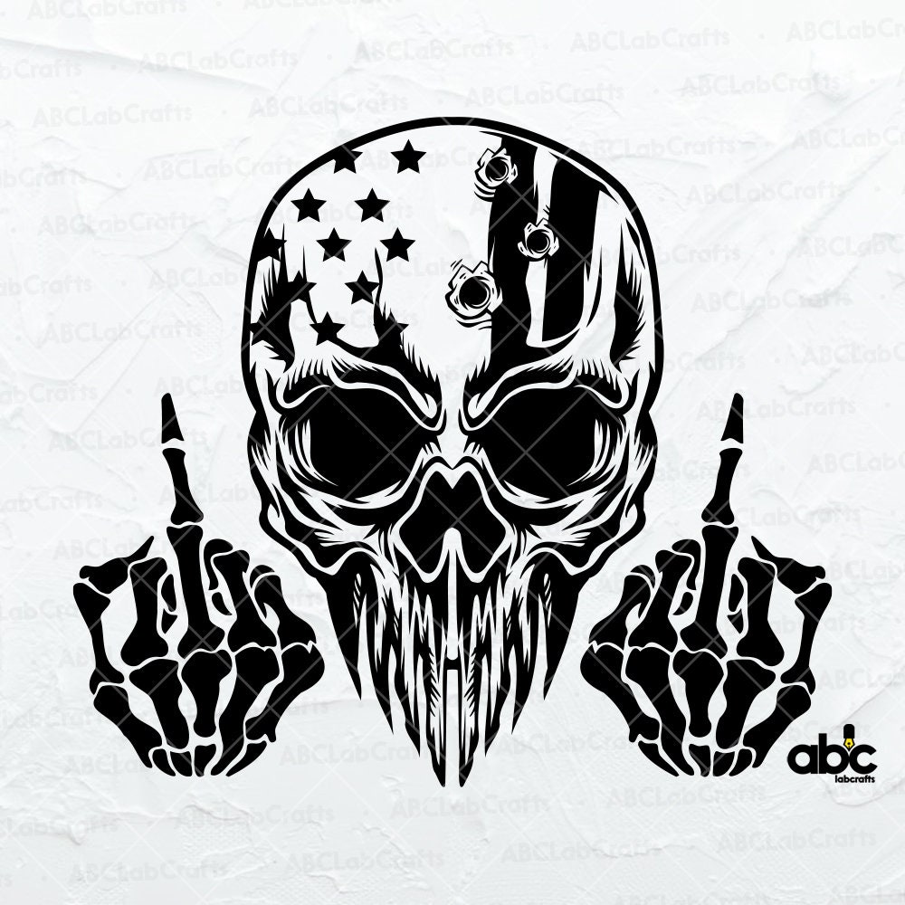 Middle finger skull design drawing - accuwolf