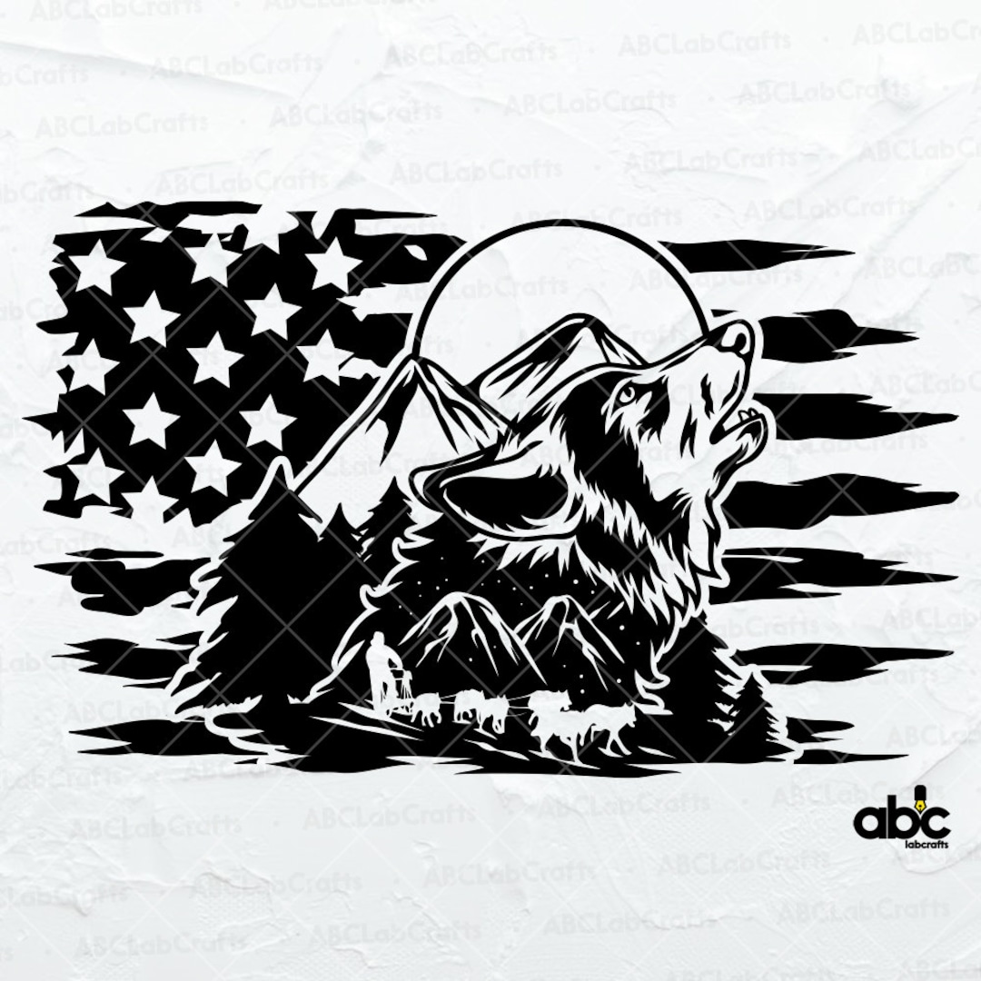US Howling Wolf Svg File | Wolf Cliparts | Distressed Flag Svg | Wolf ...