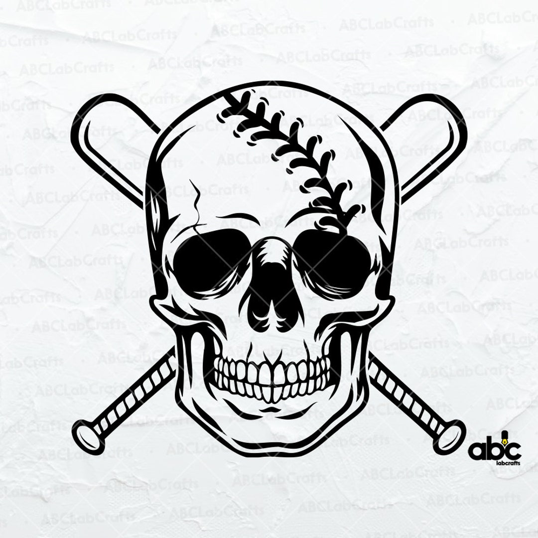Baseball Skull With Crossed Bats Svg | Baseball Svg | Skull Baseball ...