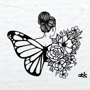 Floral Woman Svg File | Butterfly Flower Svg | Girl Butterfly Fairy Svg ...