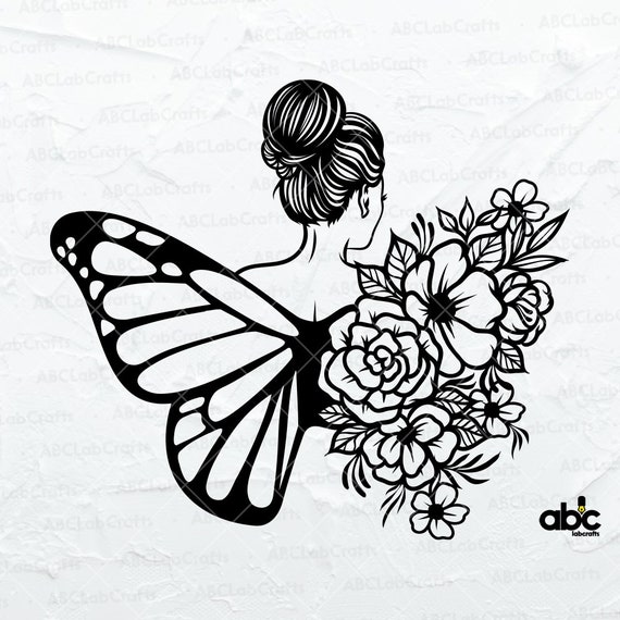Floral Woman Svg File Butterfly Flower Svg Girl Butterfly - Etsy