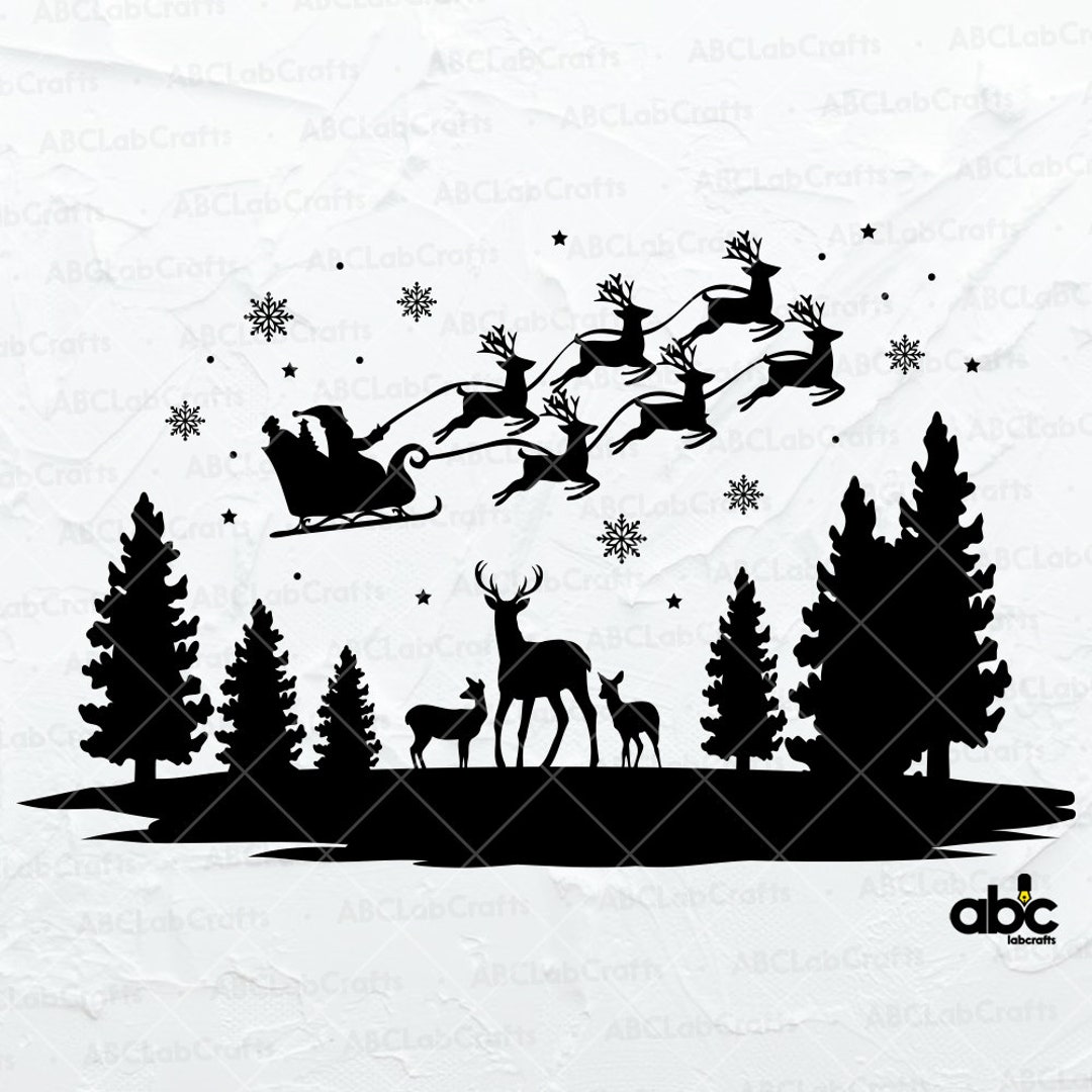 Christmas Night Svg File | Santa Sleigh Svg | Deer Svg | Christmas Deer ...