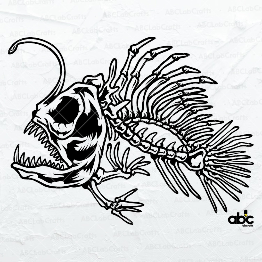 Skeleton Fish Svg File | Aquatic Bone Svg | Angler Fish Svg | Sea ...