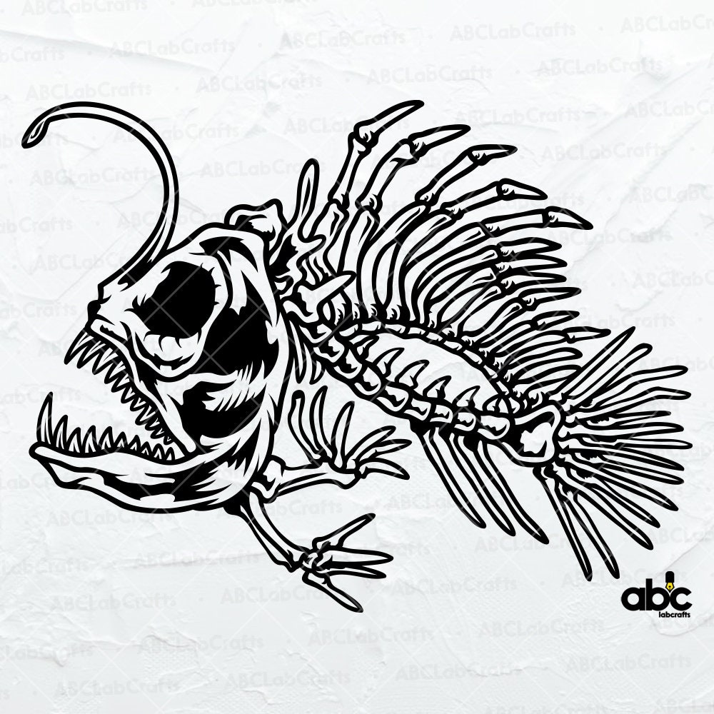 Skeleton Fish Svg File / Aquatic Bone Svg / Angler Fish Svg / - Etsy España