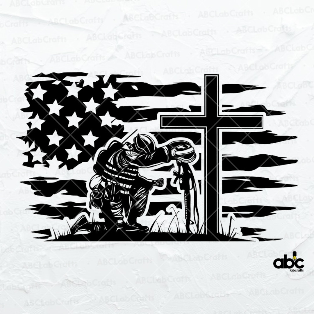 Kneeling at Memorial Svg | Soldier Kneeling Praying | US Soldier ...