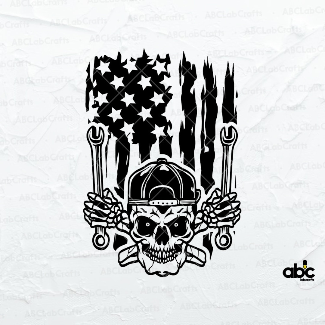 US Skull Mechanic Svg File | Wrenches Svg | Mechanic Skull | Mechanic ...