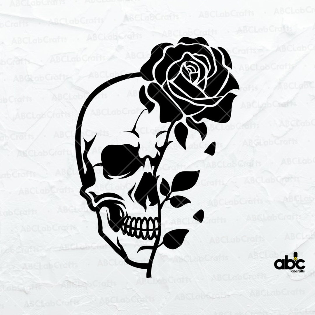 Rose Skull Svg File | Skull With Flower Svg | Skull Svg | Floral Skull ...