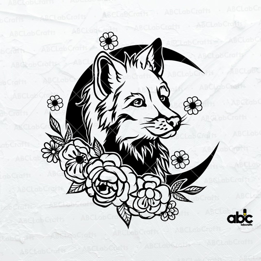 Moon Fox Svg File | Fox Svg | Flower Svg | Moon Fox Shirt | Flower Fox ...