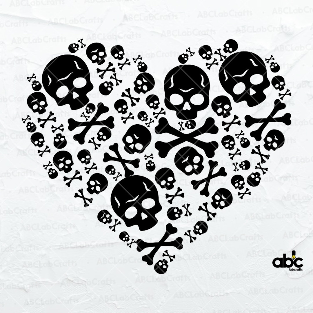 Crossbones Heart Svg File | Cross Bones Svg | Skull Svg | Heart Skull ...
