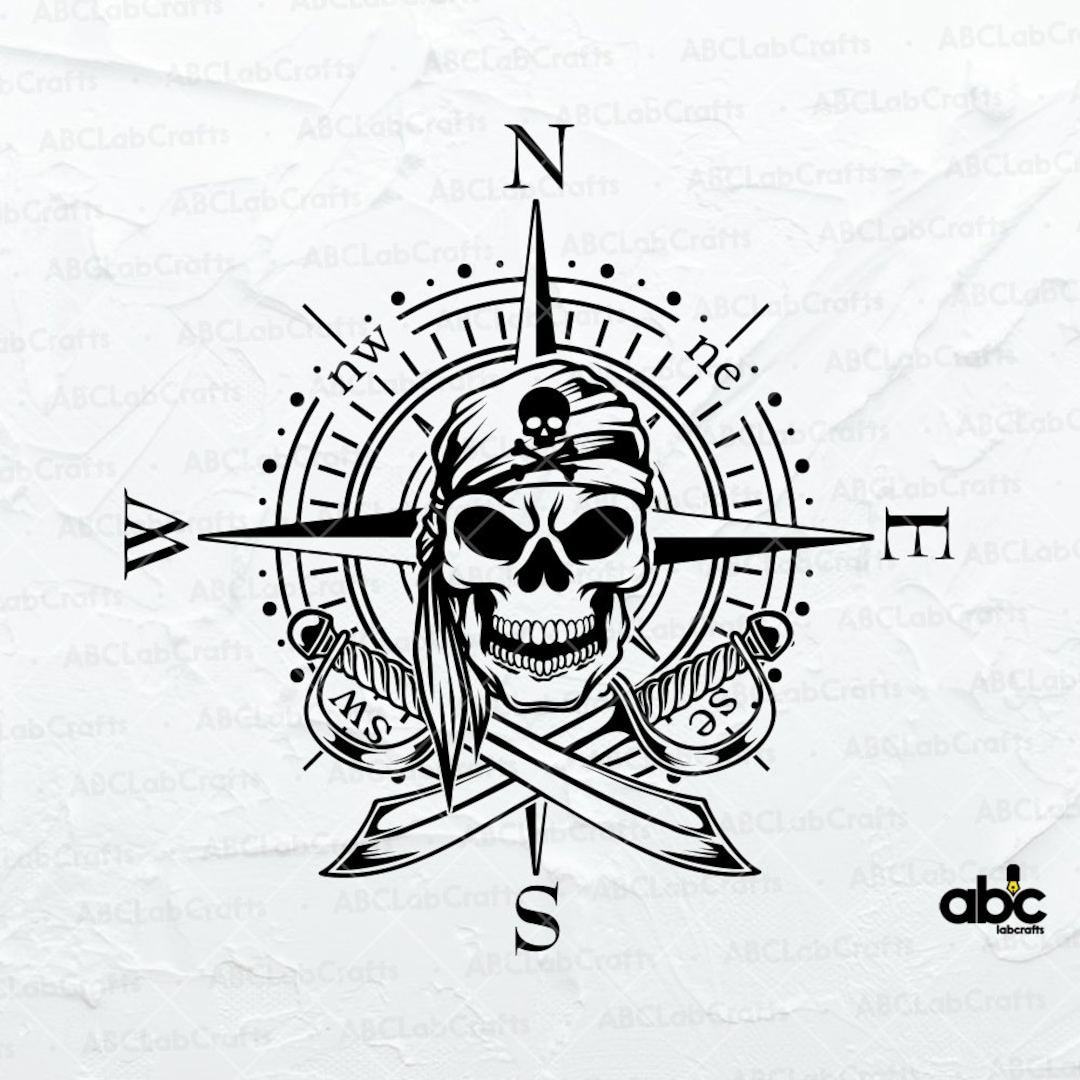 Pirate Compass Svg File Skull Compass Svg Nautical Svg Pirate Svg Wind Rose Svg Png Dxf Eps