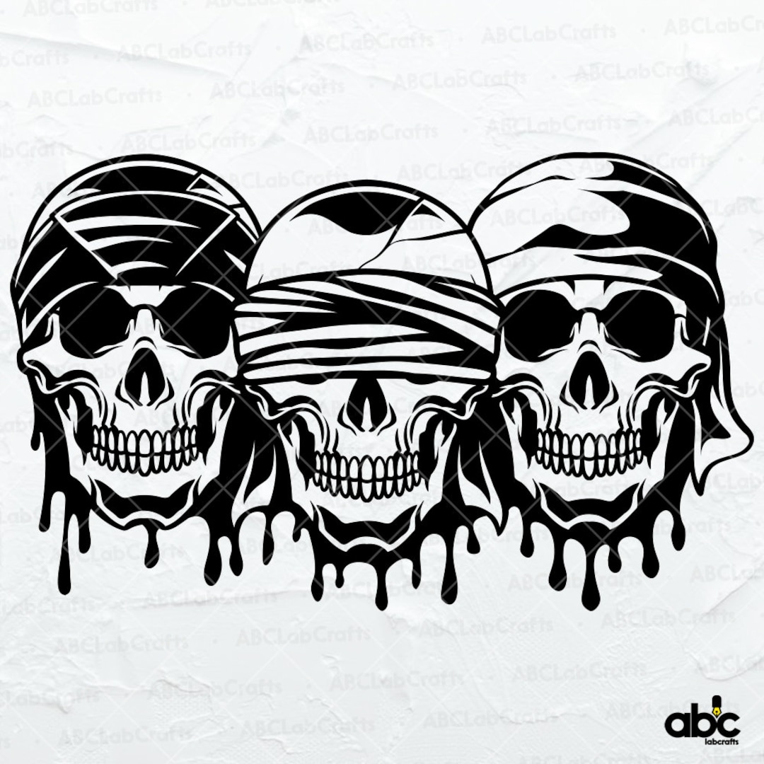 Three Wise Skulls Svg File | See Hear Speak No Evil Svg | Hear See Speak Skull Svg | Skull Dxf ...