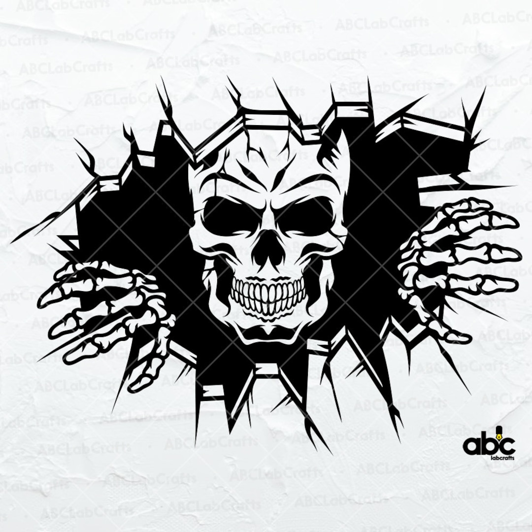 Skull in the Wall Svg File | Skeleton Coming Out of the Wall Svg ...