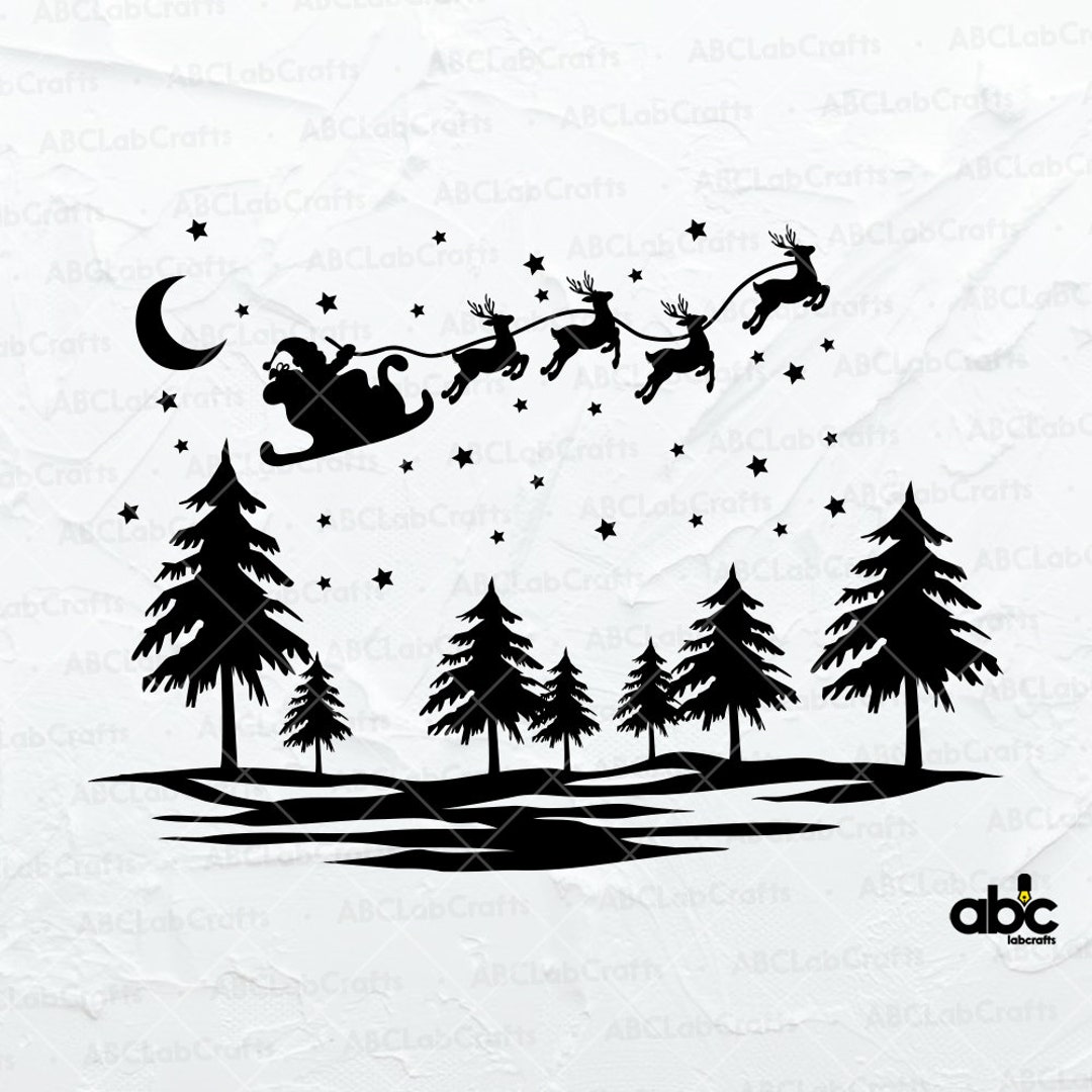 Christmas Night Svg File | Starry Forest Svg | Pine Trees Svg | Santa ...