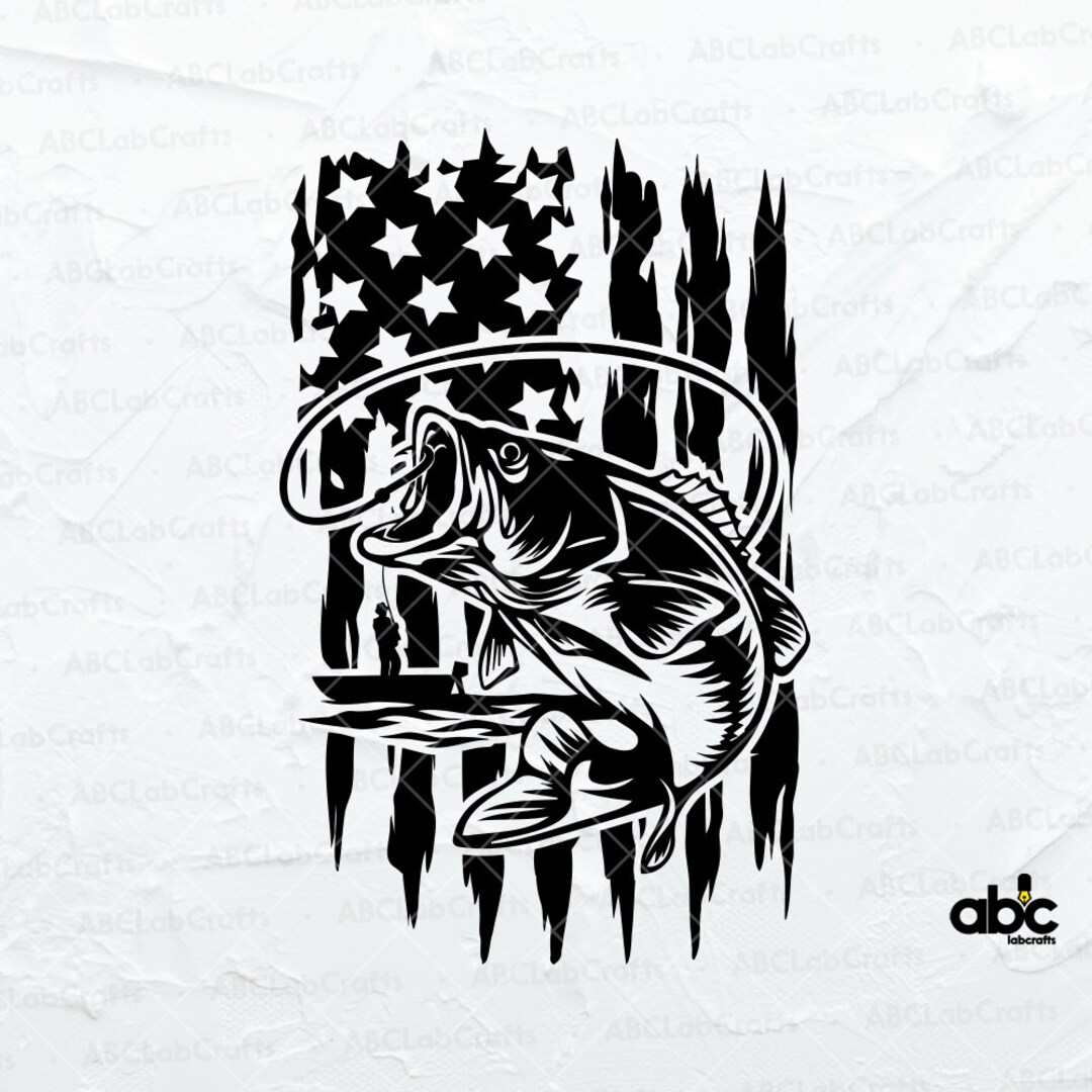 US Bass Svg File | Large Mouth Bass Svg | Bass Fishing Shirt | US Flag ...