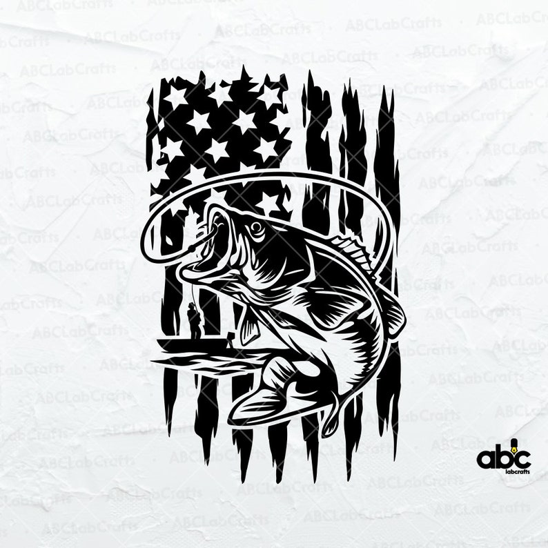 US Bass Svg File | Large Mouth Bass Svg | Bass Fishing Shirt | US Flag ...