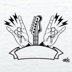 Rock and Roll Music Svg File | Guitar Svg | Rock Hand Sign Svg| Rocker ...