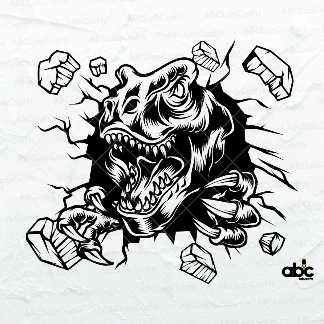 Smashing Wall Trex Svg File | Tyrannosaurus Svg | Smashing Wall Svg ...