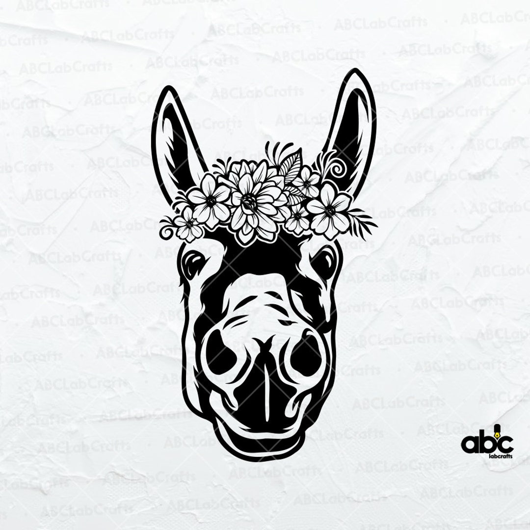 Donkey With Flowers on Head Svg File | Donkey Cut File | Animal Face ...
