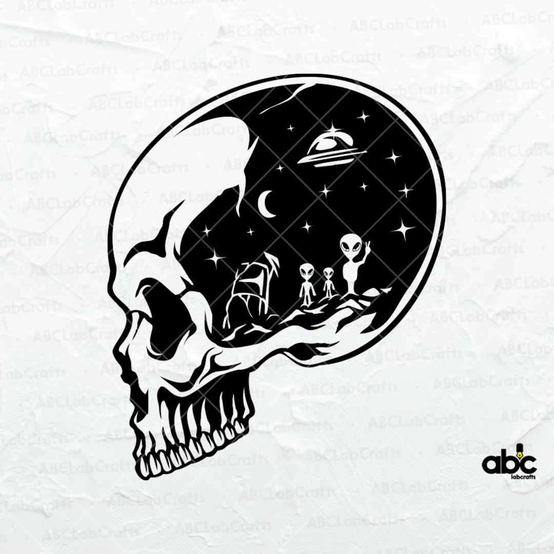 Skull Space Alien Svg File | Outer Space Clipart | Celestial Meteor ...