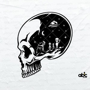Skull Space Alien Svg File | Outer Space Clipart | Celestial Meteor ...