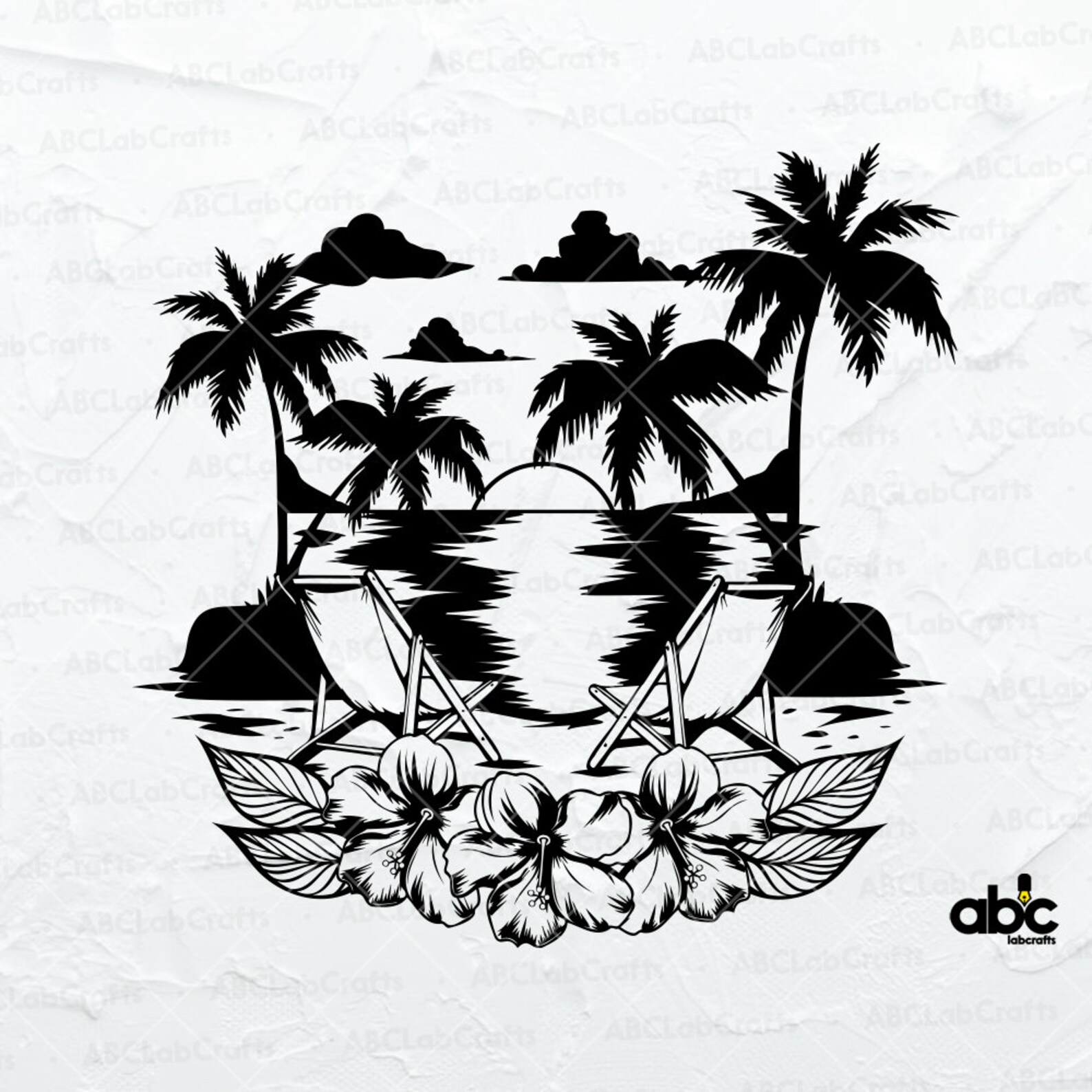 Summer Beach Scene Svg File Island Vibes Clipart Tropical Cut File Sea ...